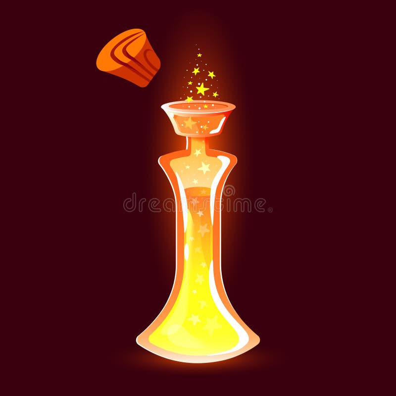 Golden Power Elixir or Luck Cure Potion Cartoon Style Vector ...