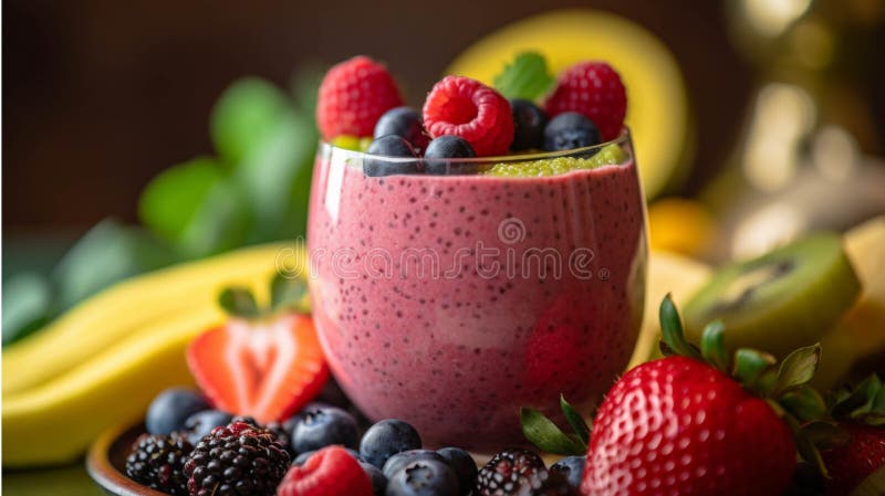 Smoothie with Blueberry, Strawberry, Banana and Kiwi Stock Photo ...