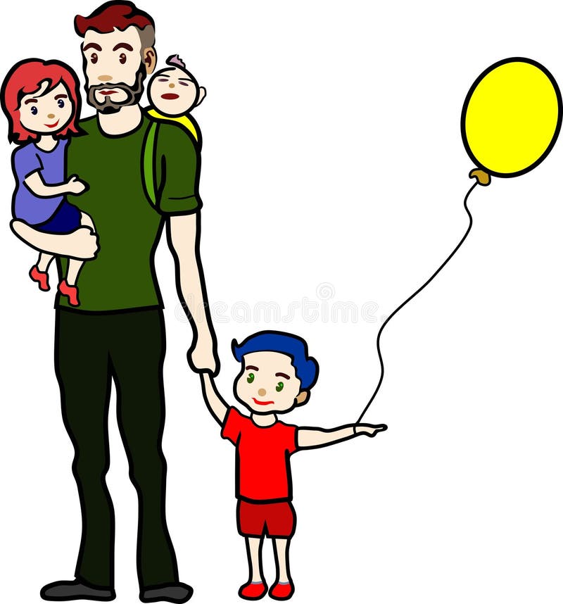 Super Papa Parenting His Children Vector Stock Vector - Illustration of ...