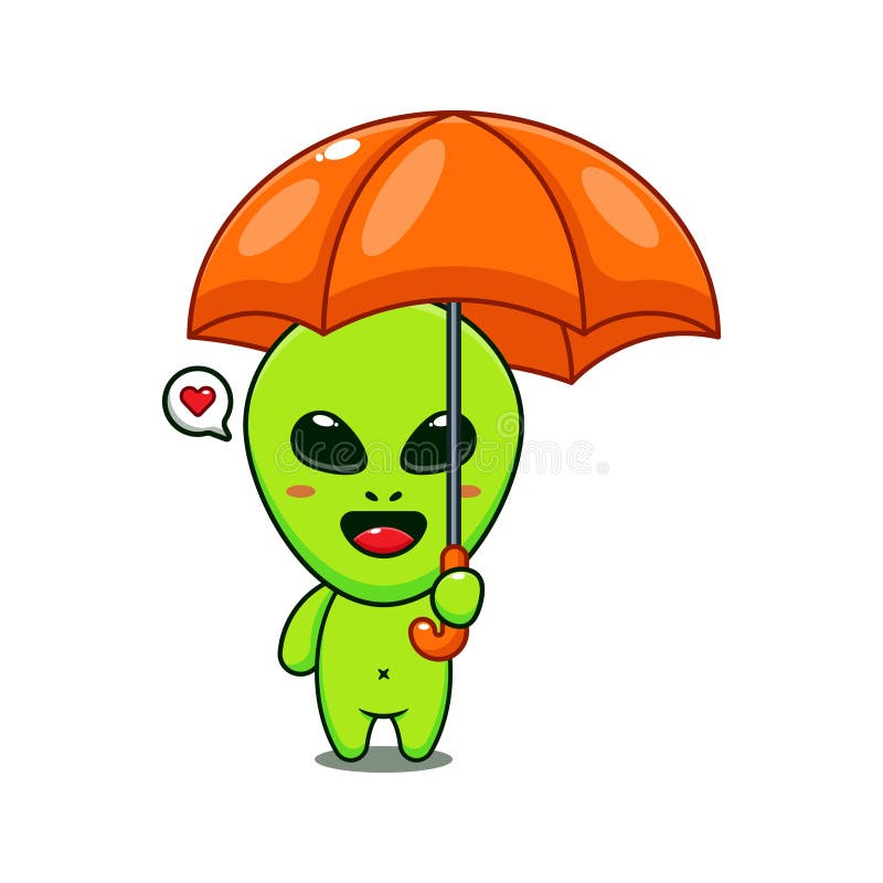Cute Alien Holding Umbrella Cartoon Vector Illustration. Stock Vector ...