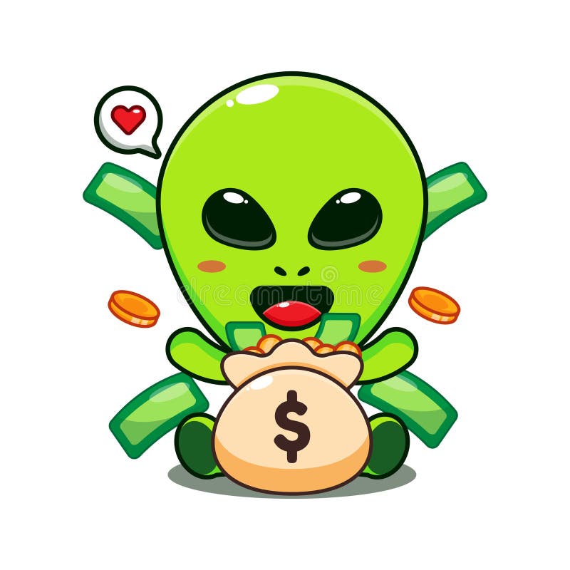 Cute Alien with Promotion Sign and Gift Box in Black Friday Sale ...