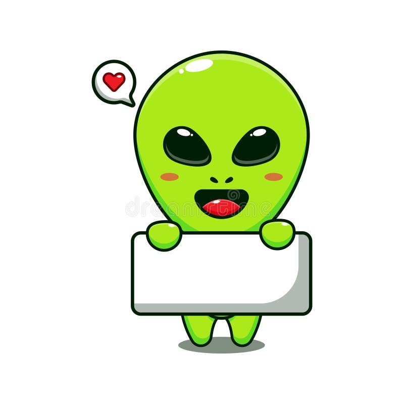 Cute Alien Holding Greeting Banner Cartoon Vector Illustration. Stock ...