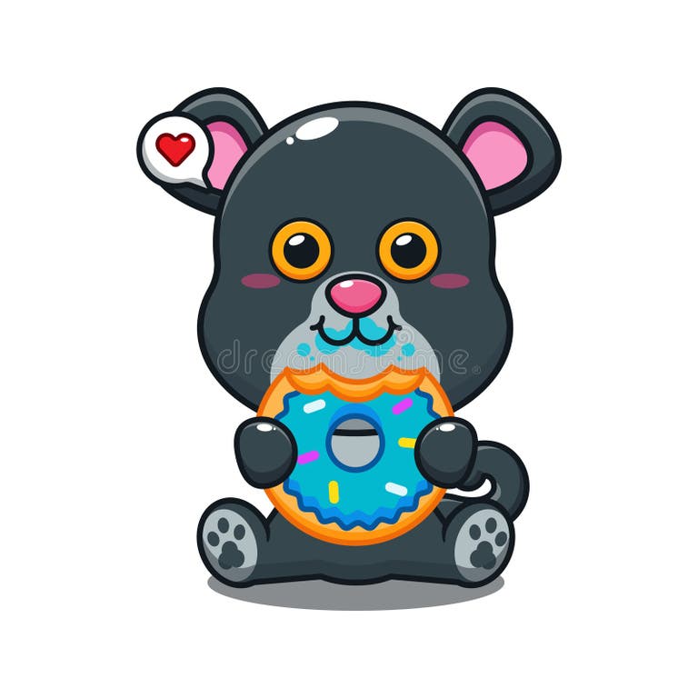 Cute Panther Eating Donut Cartoon Vector Illustration. Stock Vector ...