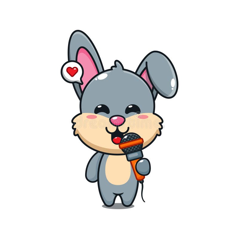 Cute Rabbit Holding Microphone Cartoon Vector Illustration. Stock ...
