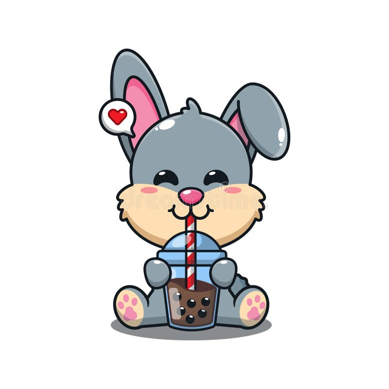Cute Rabbit Drink Boba Milk Tea Cartoon Vector Illustration. Stock ...