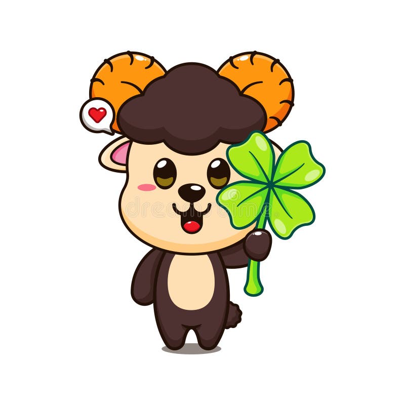 Ram Sheep with Clover Leaf Cartoon Vector Illustration. Stock Vector ...