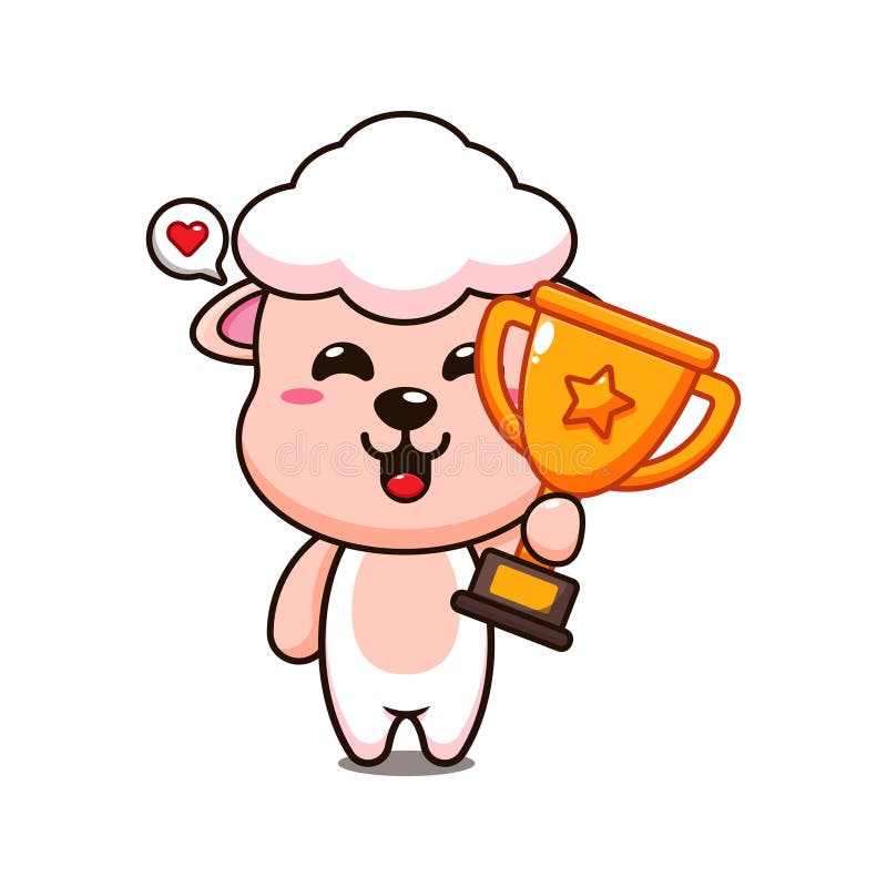 Cute Sheep Holding Gold Trophy Cup Cartoon Vector Illustration. Stock ...