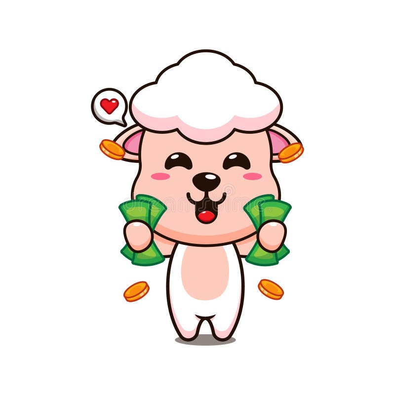 Cute Sheep Holding Money Cartoon Vector Illustration. Stock Vector ...