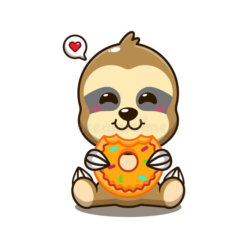 Cute Sloth Eating Donut Cartoon Vector Illustration. Stock Vector ...