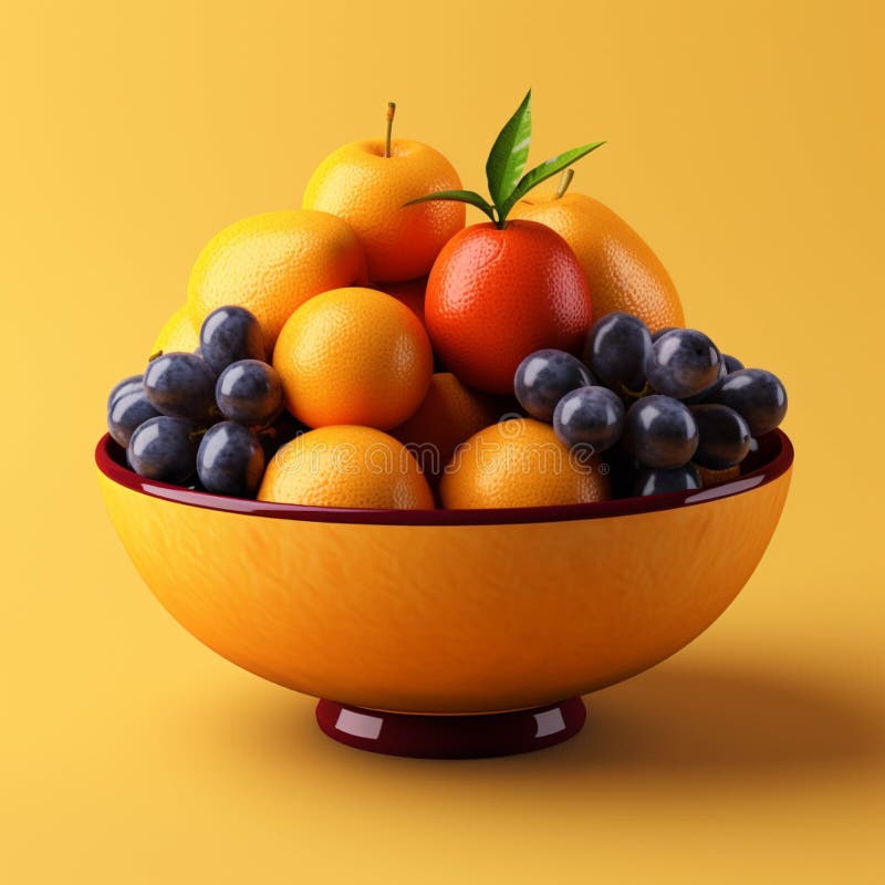 Fruits in a Bowl on Orange Background Stock Illustration - Illustration ...