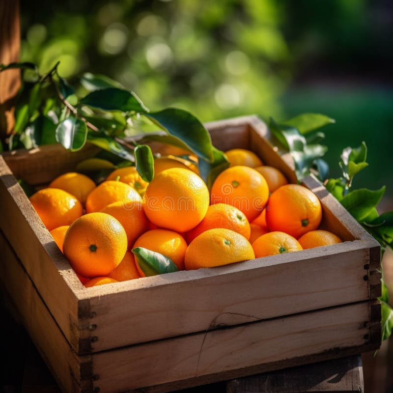 Ripe Oranges in a Wooden Box on the Background Stock Illustration ...