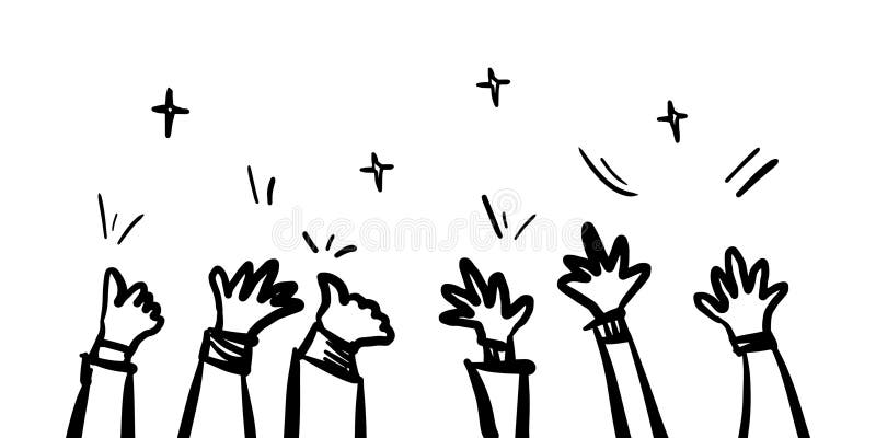Doodle Hands Clapping Ovation. Applause, Thumbs Up Gesture on Hand ...