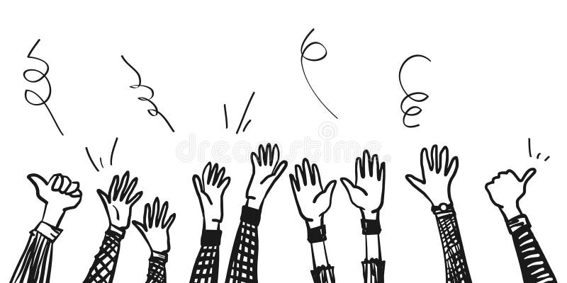 Doodle Hands Clapping Ovation. Applause, Thumbs Up Gesture on Hand ...