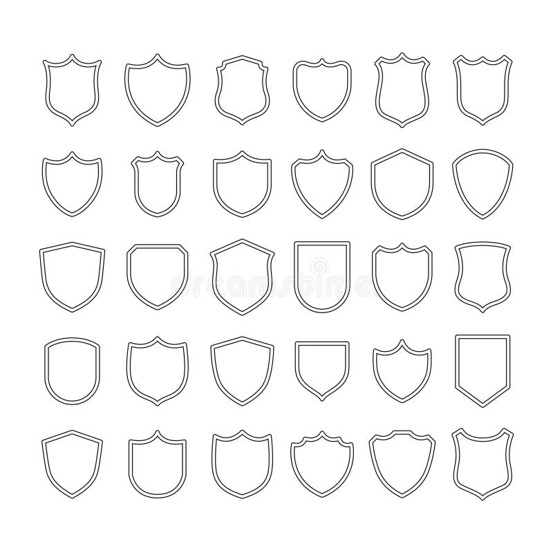 Set of Black Silhouette Shield Badges Vector Line Illustration Stock ...
