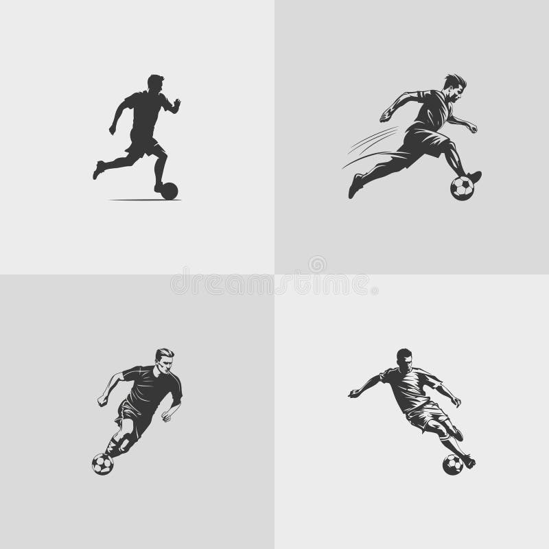 Football Player Silhouette Soccer Sports Game Vector Set Design Stock ...