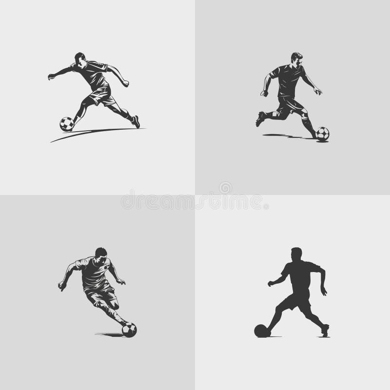 Football Player Silhouette Soccer Sports Game Vector Set Design Stock ...