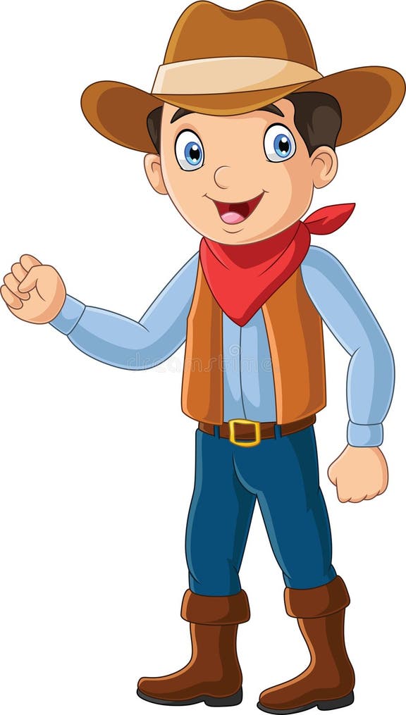 Cartoon Happy Cowboy Waving Hand Stock Vector - Illustration of pose ...