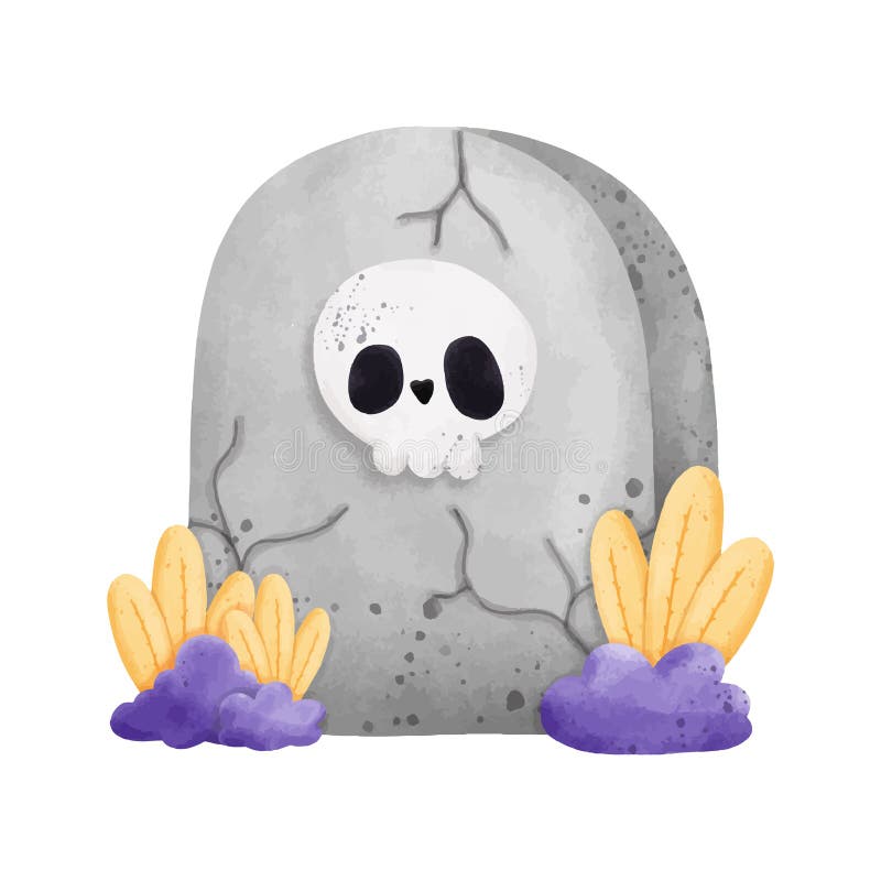 Gravestone Rip with Cute Ghost Halloween Rip Watercolor Vector ...