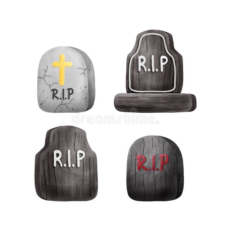 Set of Collection Gravestone Rip with Cute Ghost Halloween Rip ...