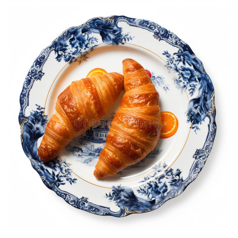 Top View of Croissant on Plate, Breakfast Concept Stock Illustration ...