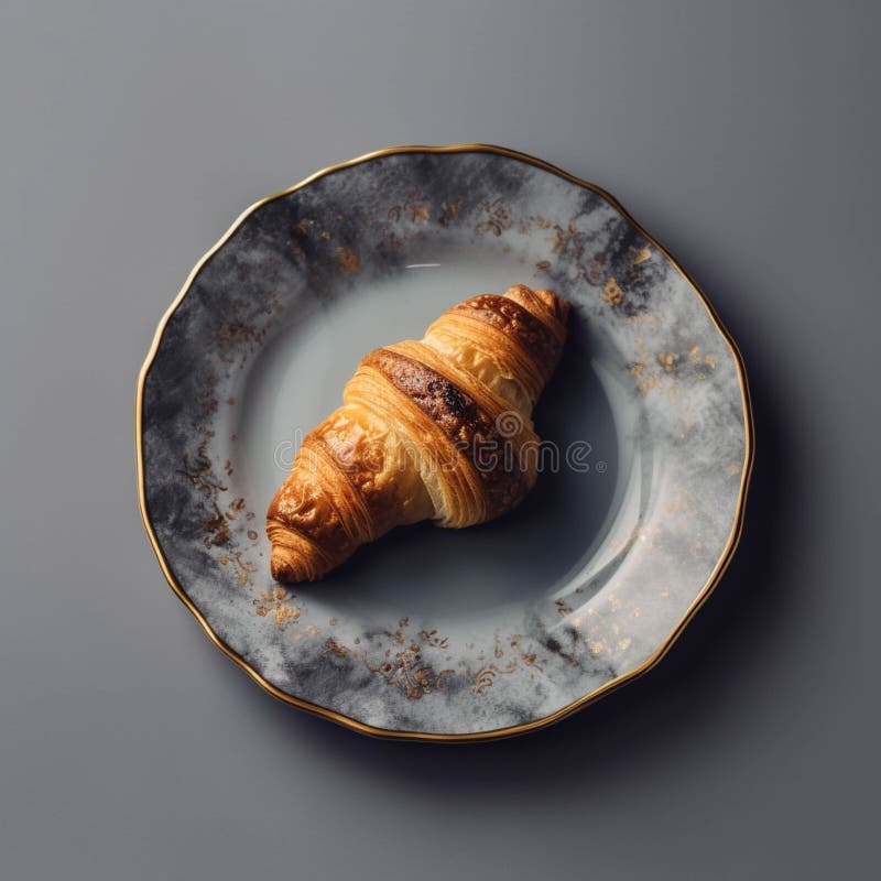 Top View of Croissant on Plate, Breakfast Concept Stock Illustration ...