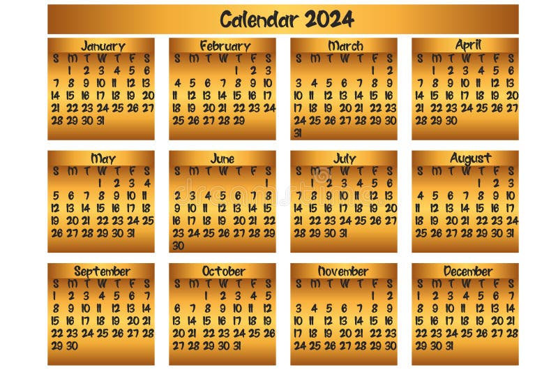 2024 Calendar Bronze Color Design Stock Vector - Illustration of print ...