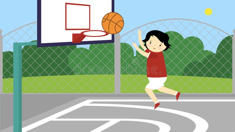 Kid Playing Basketball on an Outdoor Basketball Playground Stock Vector ...
