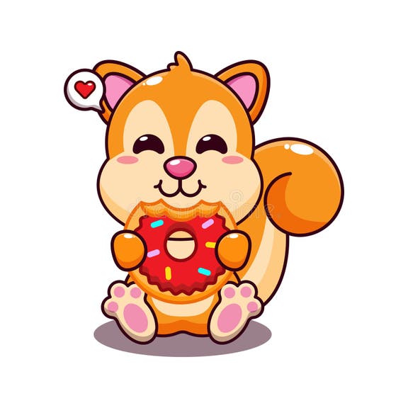 Cute Squirrel Eating Donut Cartoon Vector Illustration. Stock Vector ...