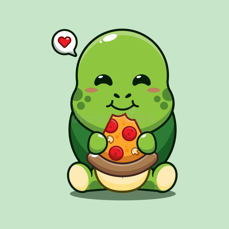 Cute Turtle Eating Pizza Cartoon Vector Illustration. Stock Vector ...