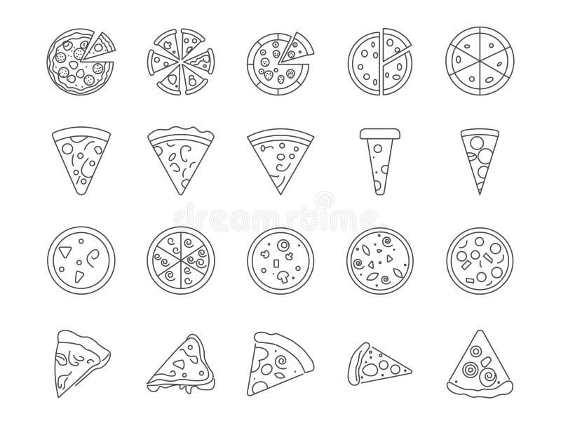 Pizza Icons Set. Whole Pizza and Slices. Editable Stroke. Simple Icons ...