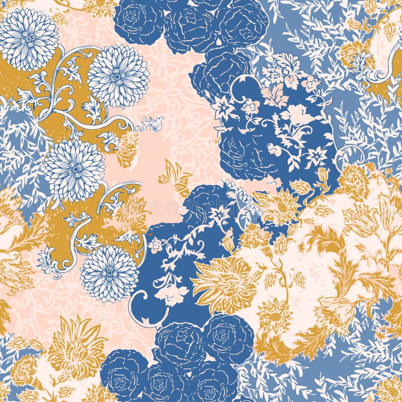 Ethnic Patchwork Geometric Summer Floral Pattern. Vintage Scarf Design, Vector Illustration ...