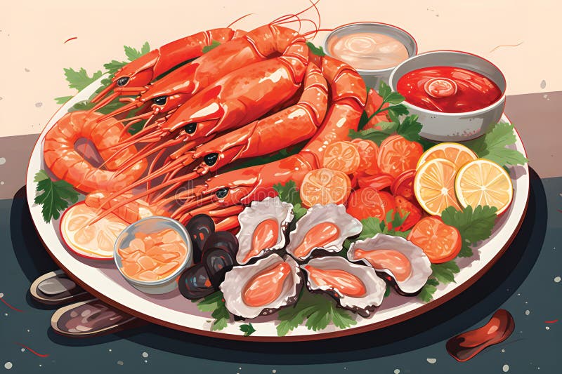Animated Seafood 1Set Cartoon Seafood Restaurant Landscape Stickers