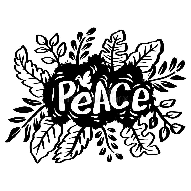 Peace Text Hand Lettering with Floral Decoration. Stock Vector ...