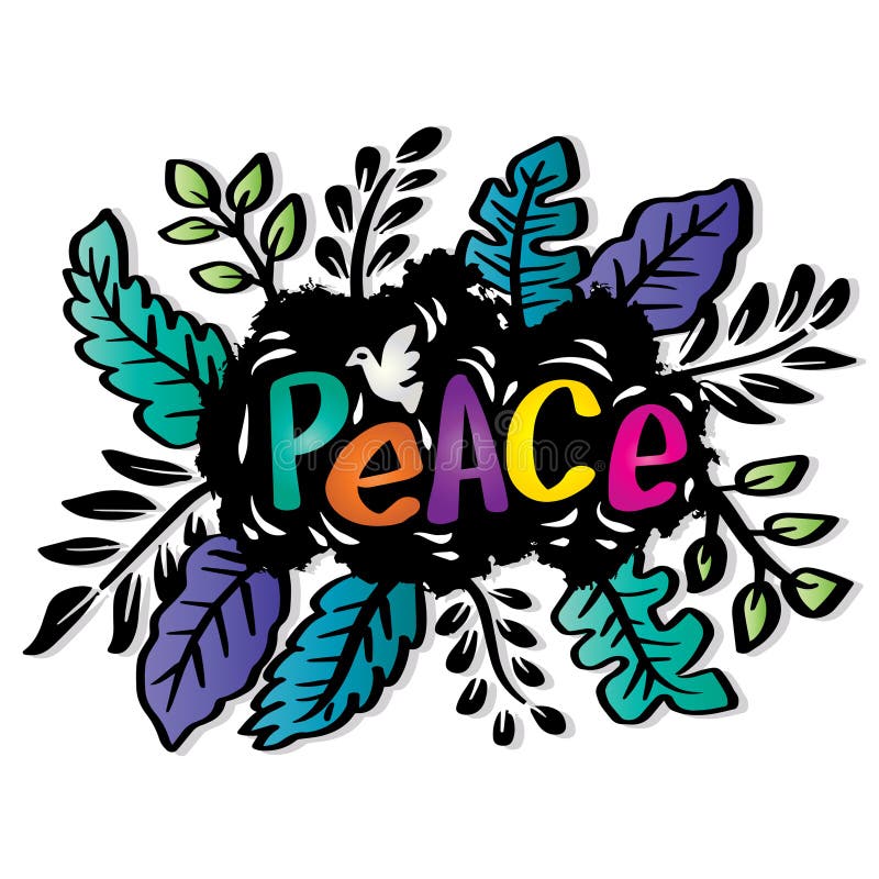 Peace Text Hand Lettering with Floral Decoration. Stock Vector ...