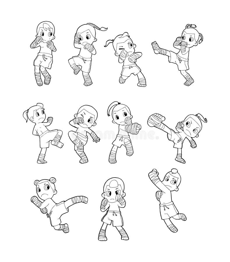 Boxing Cute Kid Fighting Action Cartoon Doodle Stock Illustrations – 13 ...