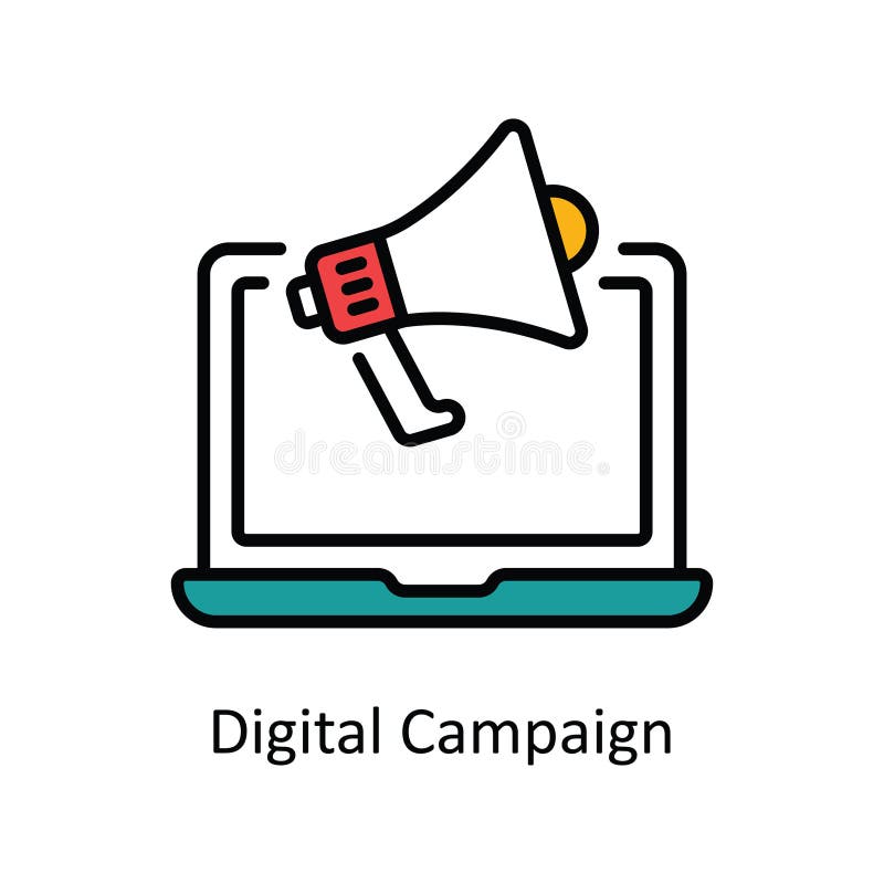 Digital Campaign Vector Fill Outline Icon Design Illustration. Digital ...