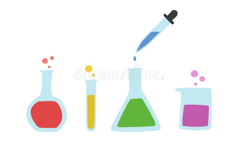 Set of Chemistry Bottles Clipart. Rounded Bottom Flash, Tube, Conical ...