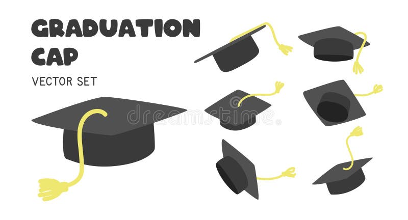 Set of Graduation Caps Flat Vector Illustration Cartoon Style Clipart ...