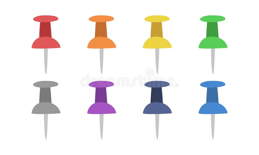 Simple Multicolor Push Pins Flat Vector Illustration Cartoon Style ...