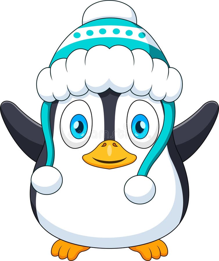 Cute Penguin Mascot Cartoon in Winter Hat Stock Vector - Illustration ...