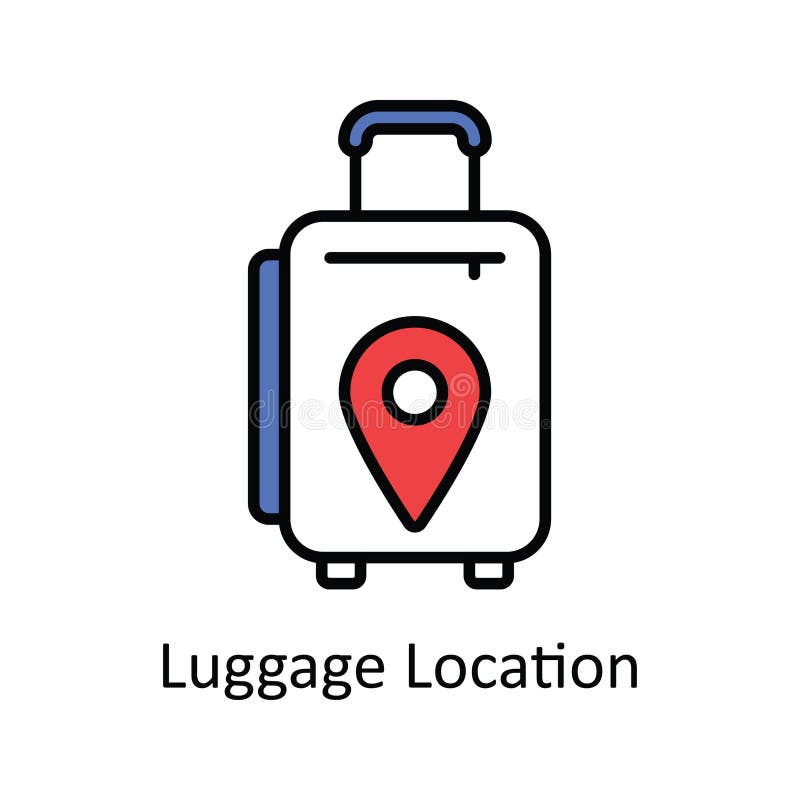 Luggage Location Vector Fill Outline Icon Design Illustration. Map and ...