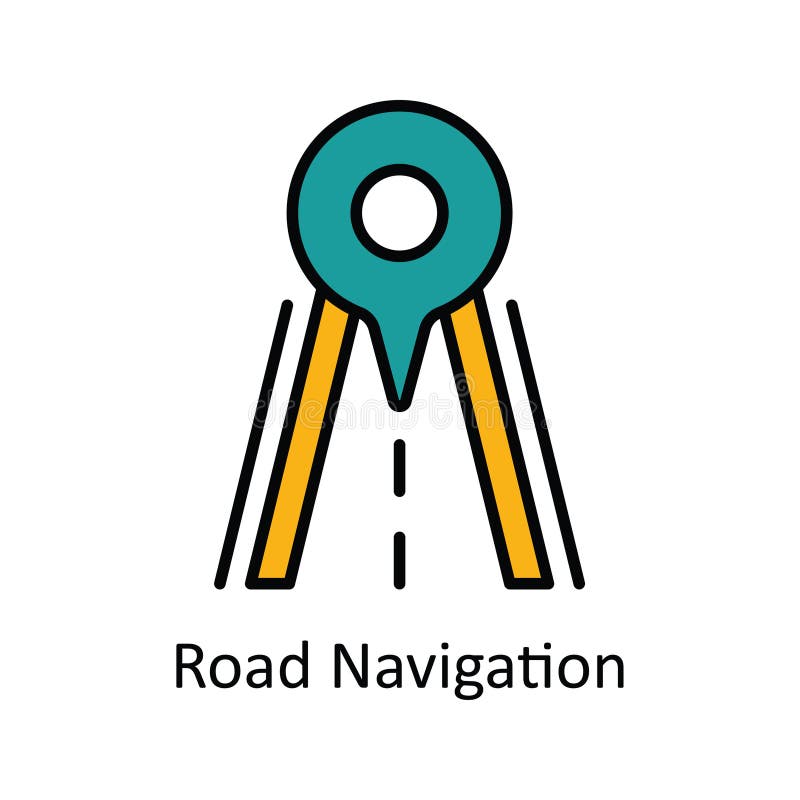 Road Navigation Vector Fill Outline Icon Design Illustration. Map and ...