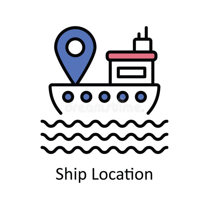 Ship Location Vector Fill Outline Icon Design Illustration. Map and ...