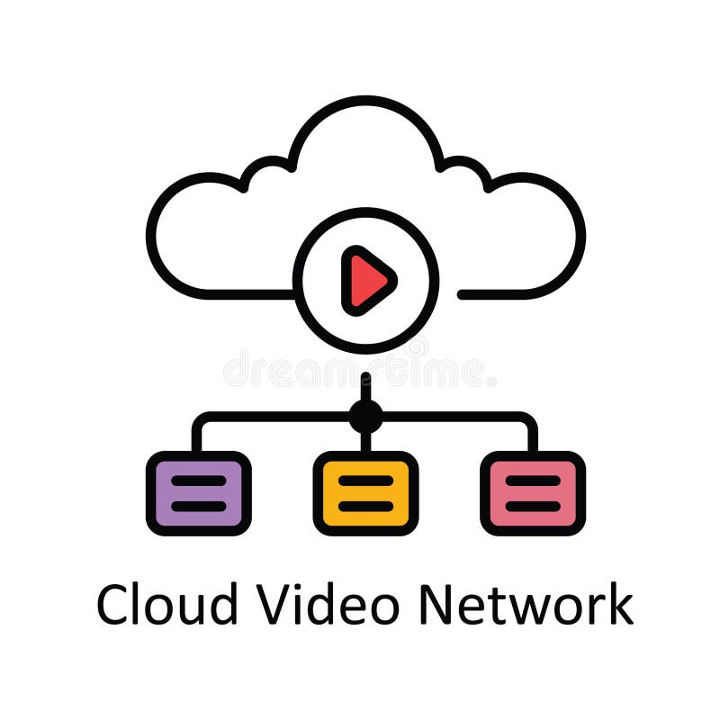 Cloud Video Vector Outline Icon Design Illustration. Cloud Computing ...