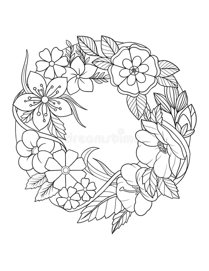 Flower Frame Vector, Flower Wreath Illustration, Flower Circle Stock ...