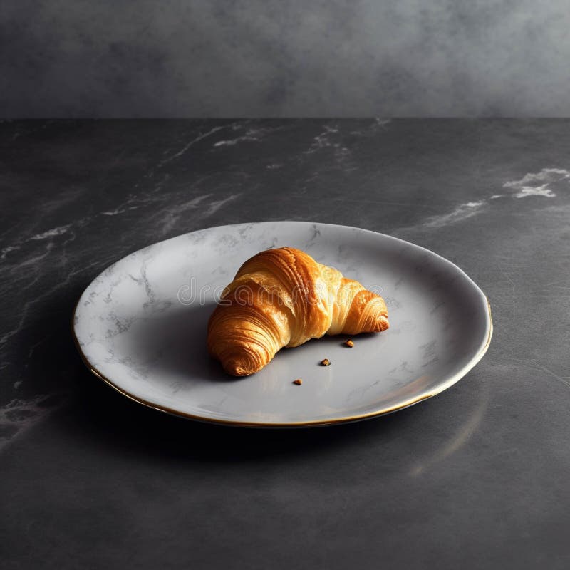 Top View of Croissant on Plate, Breakfast Concept Stock Illustration ...