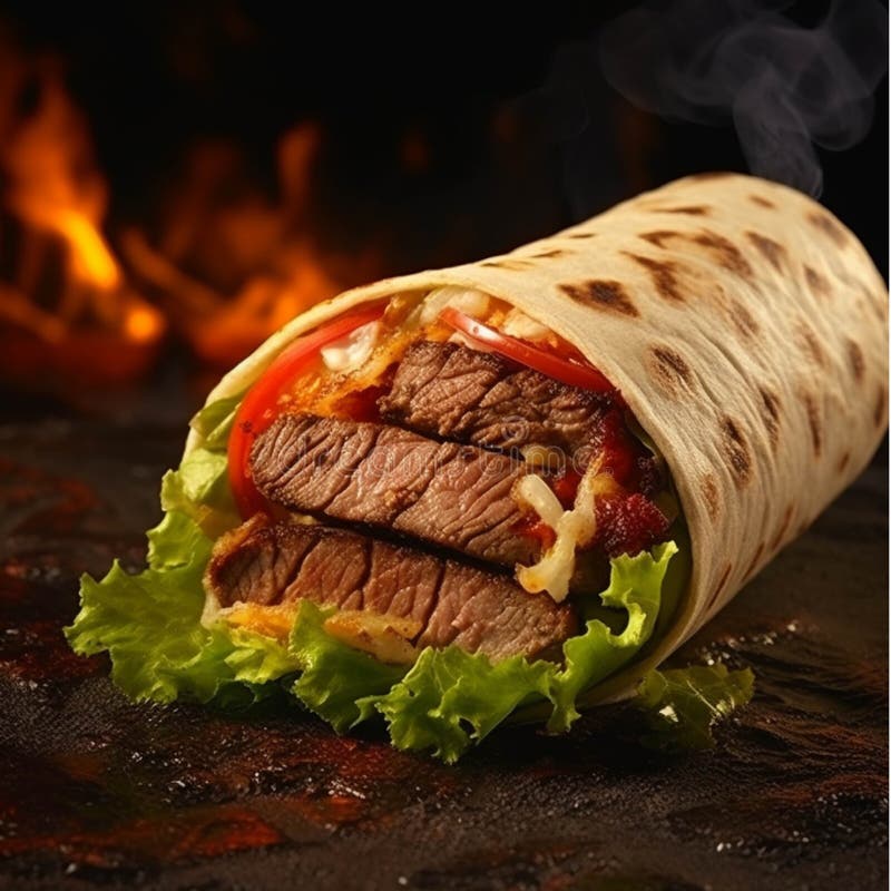 Tortilla Wrap with Grilled Meat and Vegetables Stock Illustration ...