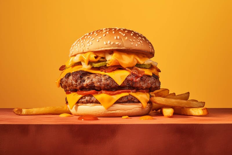 Big Tasty Cheeseburger on Orange Background Stock Illustration ...