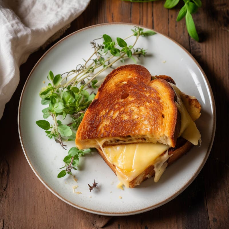 Grilled Toast with Cheese and Herbs on a Wooden Background Stock ...
