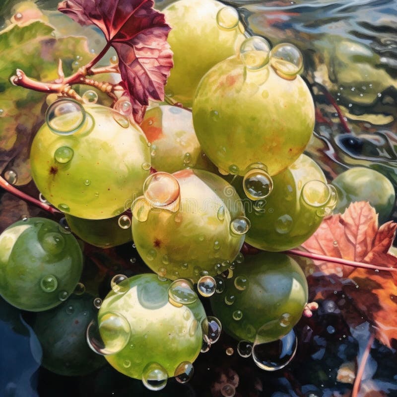 Bunch of Grapes with Green Leaves Stock Illustration - Illustration of ...